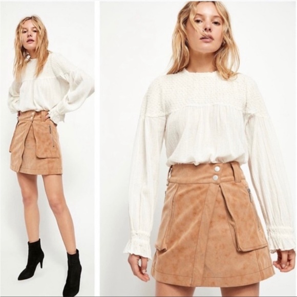 Free People | Skirts | Free People Carson Utility Faux Suede Wrap Mini ...